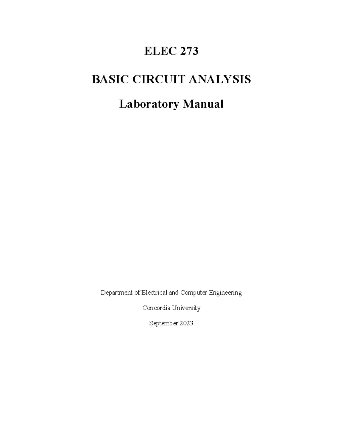 electricity 273 - ELEC 273 BASIC CIRCUIT ANALYSIS Laboratory Manual ...