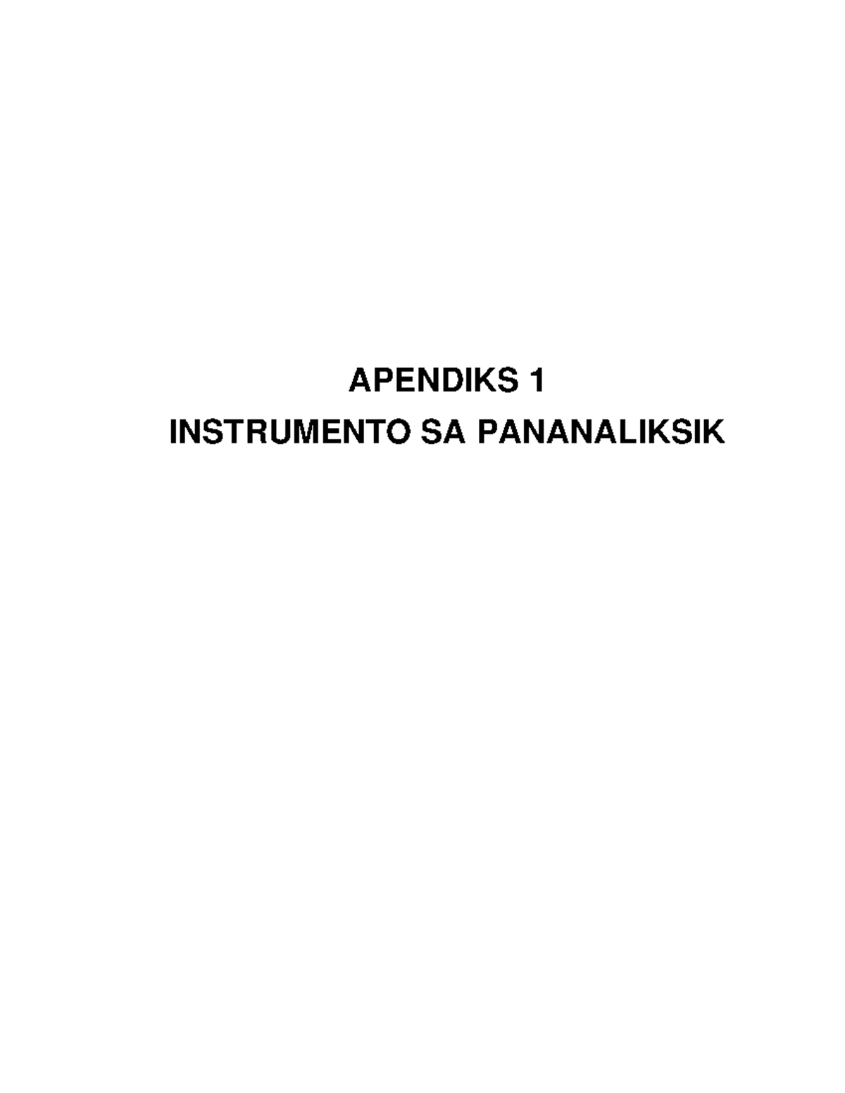Apendiks - Thesis - APENDIKS 1 INSTRUMENTO SA PANANALIKSIK SARBEY ...