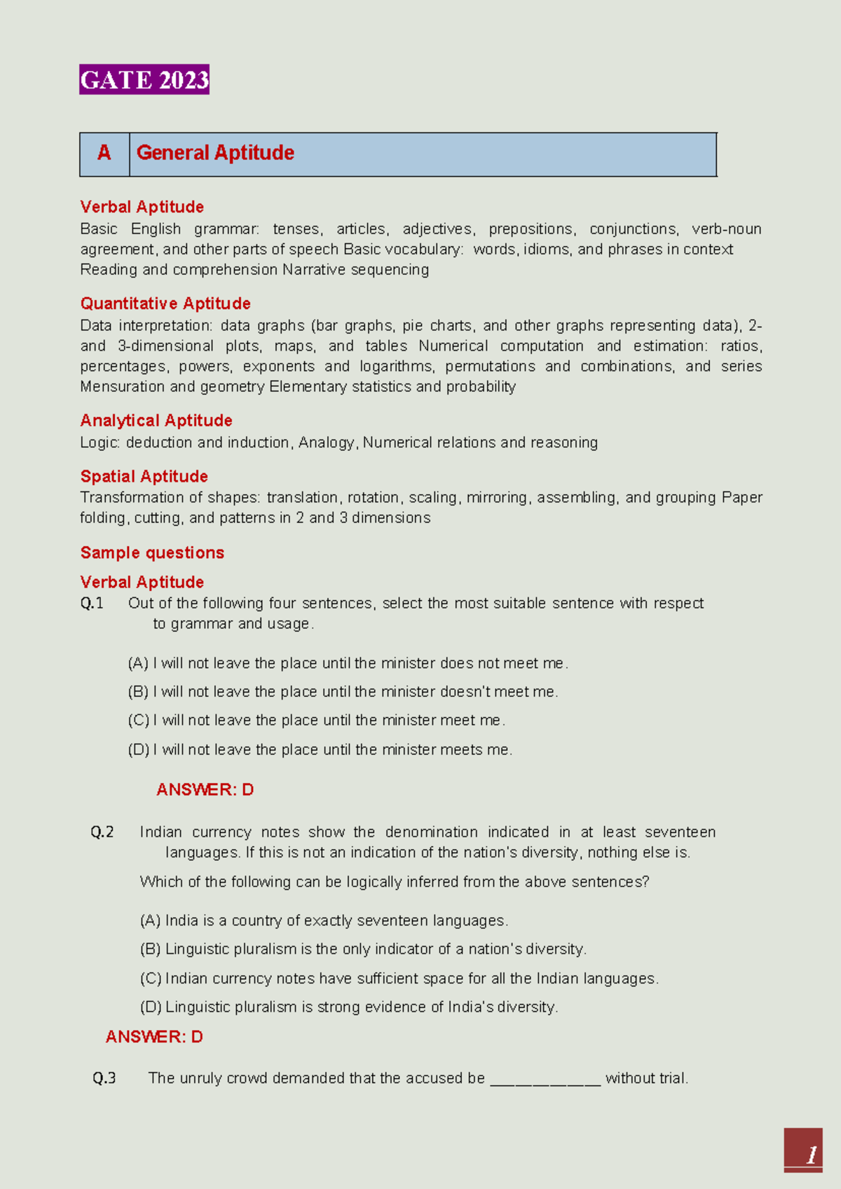 Ga23 - general aptitude syllabus of gate - A General Aptitude Verbal ...