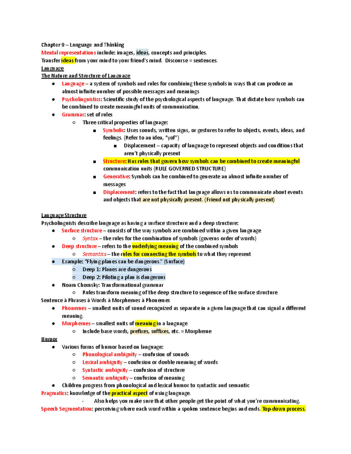 Psych 1000 Bible 9 -17 - notes - Chapter 9 – Language and Thinking ...