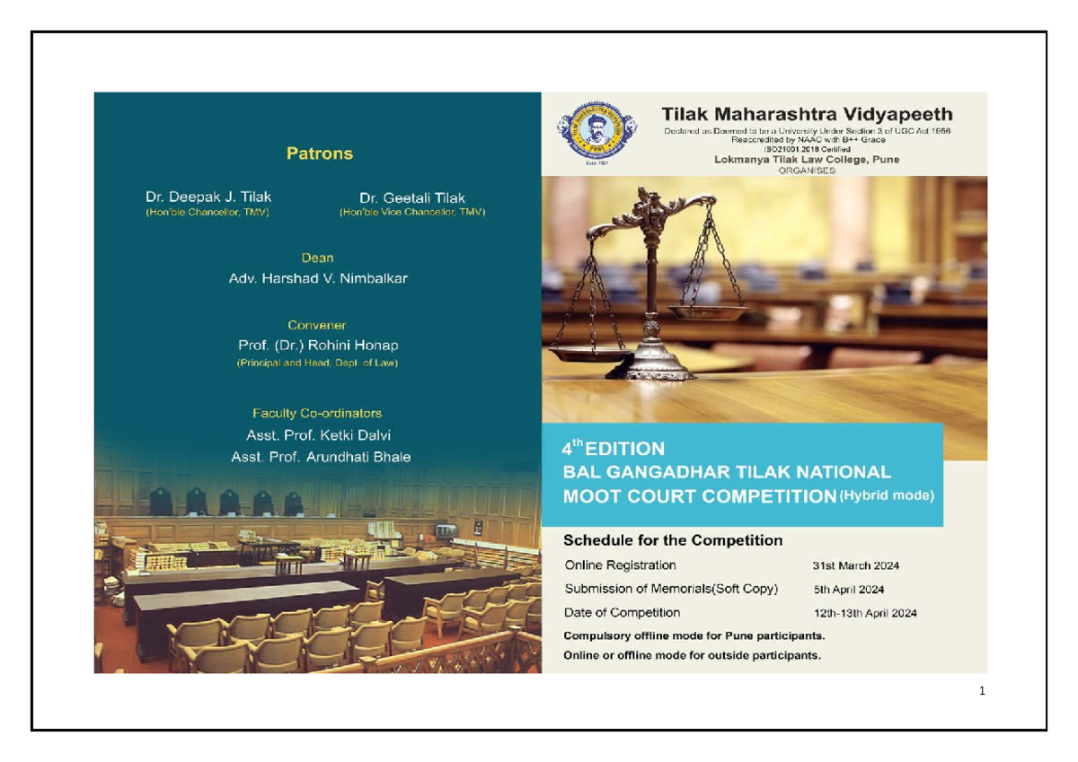 Moot Court Brochure 2024 - TMV’S LOKMANYA TILAK LAW COLLEGE, PUNE Tilak ...