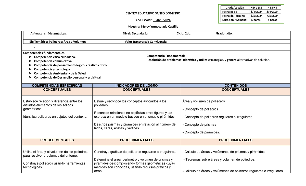 Planificacion Mensual(poliedros y cuerpos redondos) 4to. 2019-2020 BIEN ...