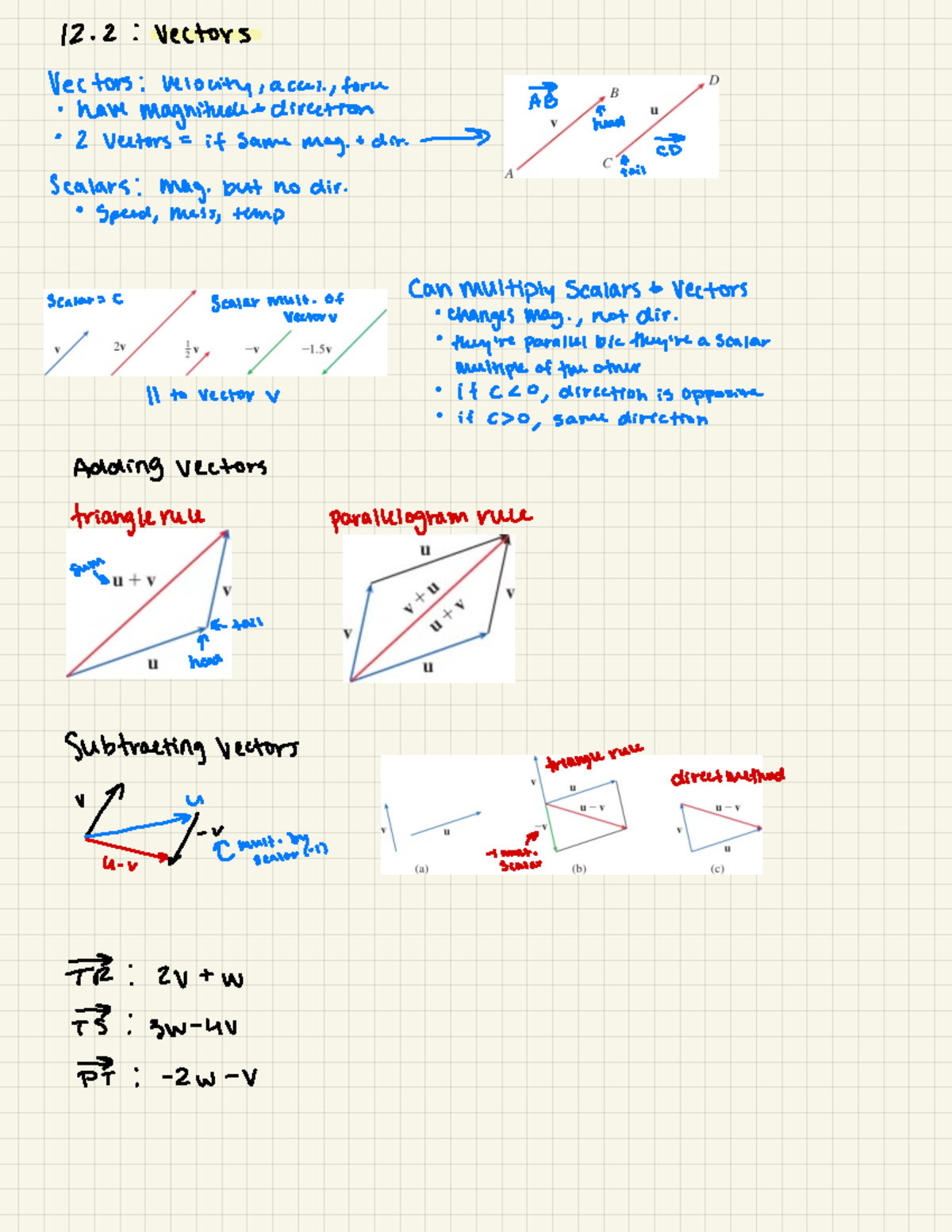 12.2 Lecture - 12 : vectors Vectors : velocity , accel. , torn → have magnitudes direction AB ↑ ...