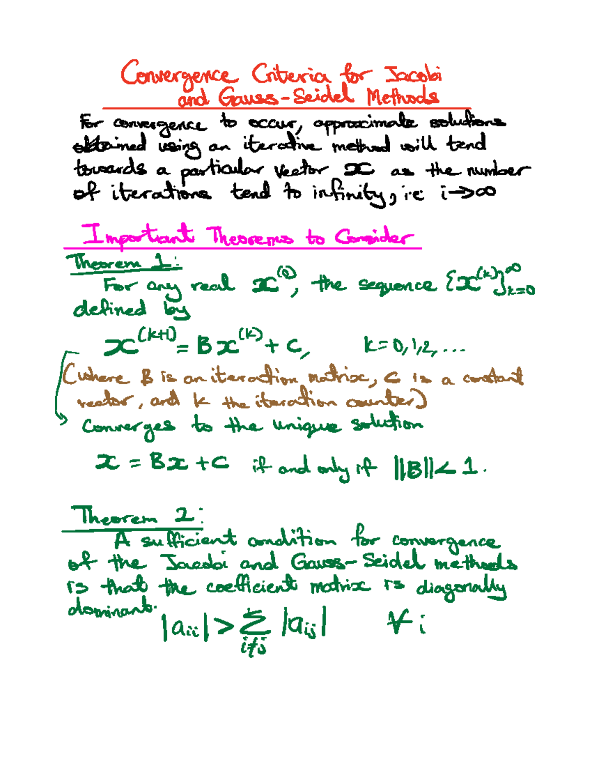 Iterative methods (SOR) - Convergence Criteria for Jacobi and Gauss Seidel Methods For ...
