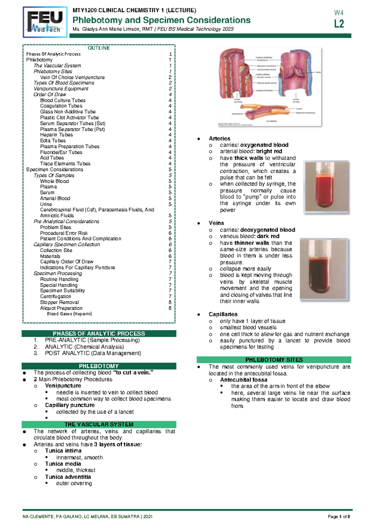 (CC1) LEC-W4-Phlebotomy-and-Specimens-Consideration - Phlebotomy and Specimen Considerations Ms ...
