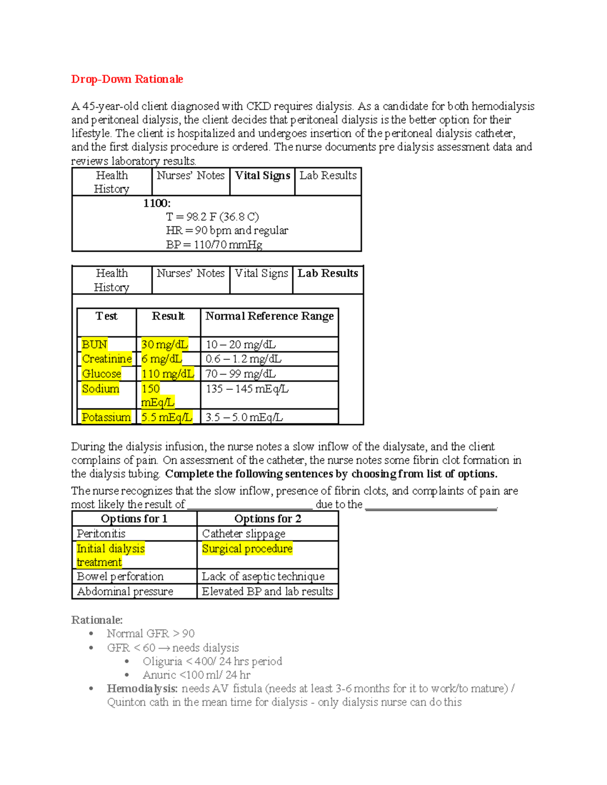 Drop down rationale - Case study with explanation of answers. - Drop ...