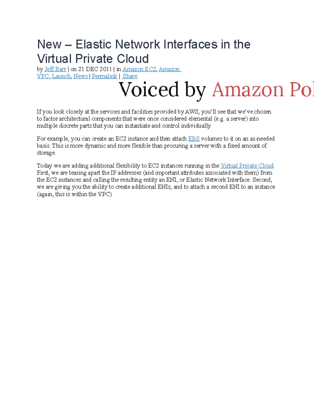 Doc 1 - aaa - New – Elastic Network Interfaces in the Virtual Private Cloud by Jeff Barr | on 21 ...