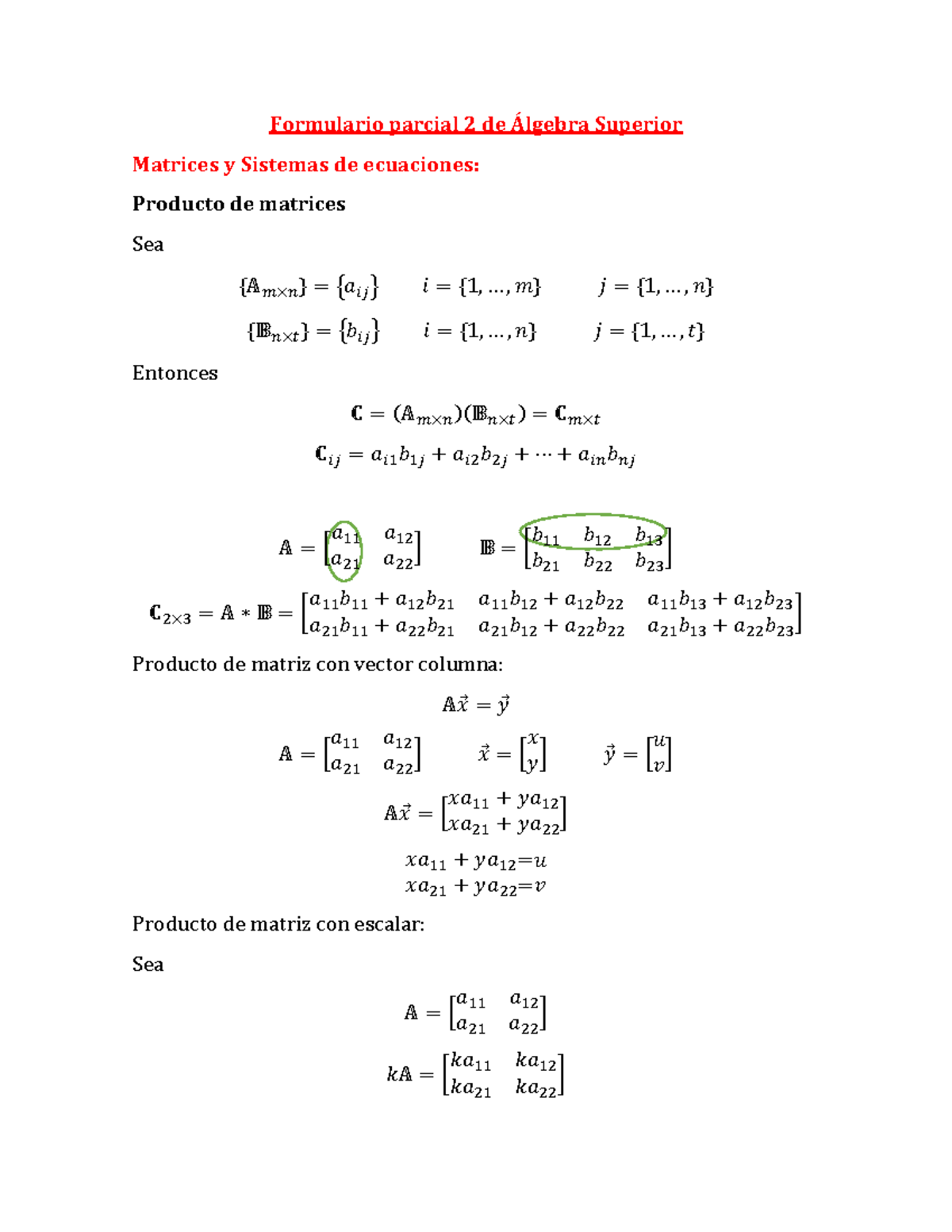 Formulario II álgebra superior 1 - Formulario parcial 2 de Álgebra ...