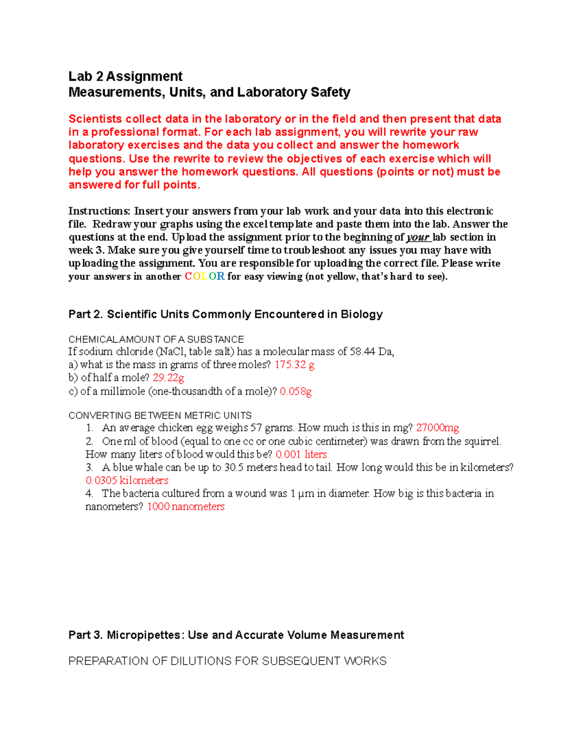 Lab 2 Assignment Spring 24 - Lab 2 Assignment Measurements, Units, and Laboratory Safety ...