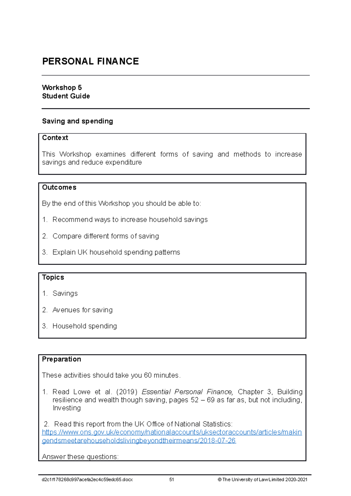 WS5 - Lecture notes 5 - PERSONAL FINANCE Workshop 5 Student Guide ...