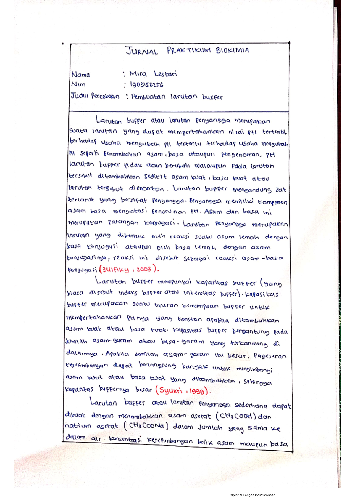 Jurnal pembuatan larutan buffer - Biokimia - Studocu