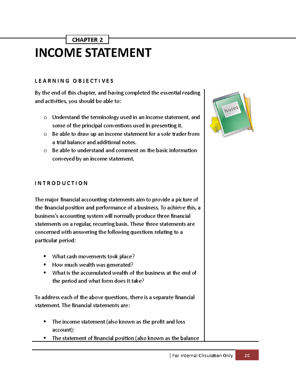 Chapter 2 Student - notes - CHAPTER 2 INCOME STATEMENT L E A R N I N G ...