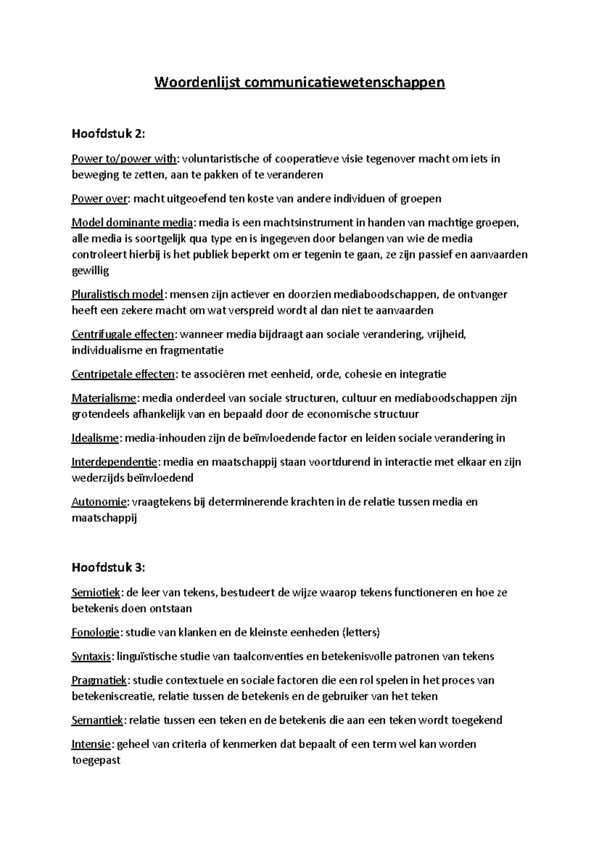 Begrippenlijst communicatiewetenschappen - Woordenlijst communicatiewetenschappen Hoofdstuk 2 ...