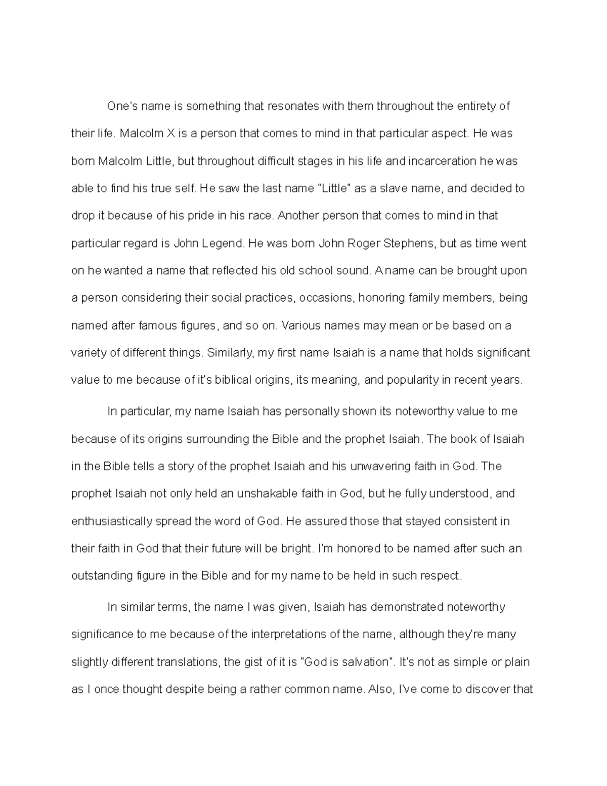 Final Draft Essay 1 - One’s name is something that resonates with them ...