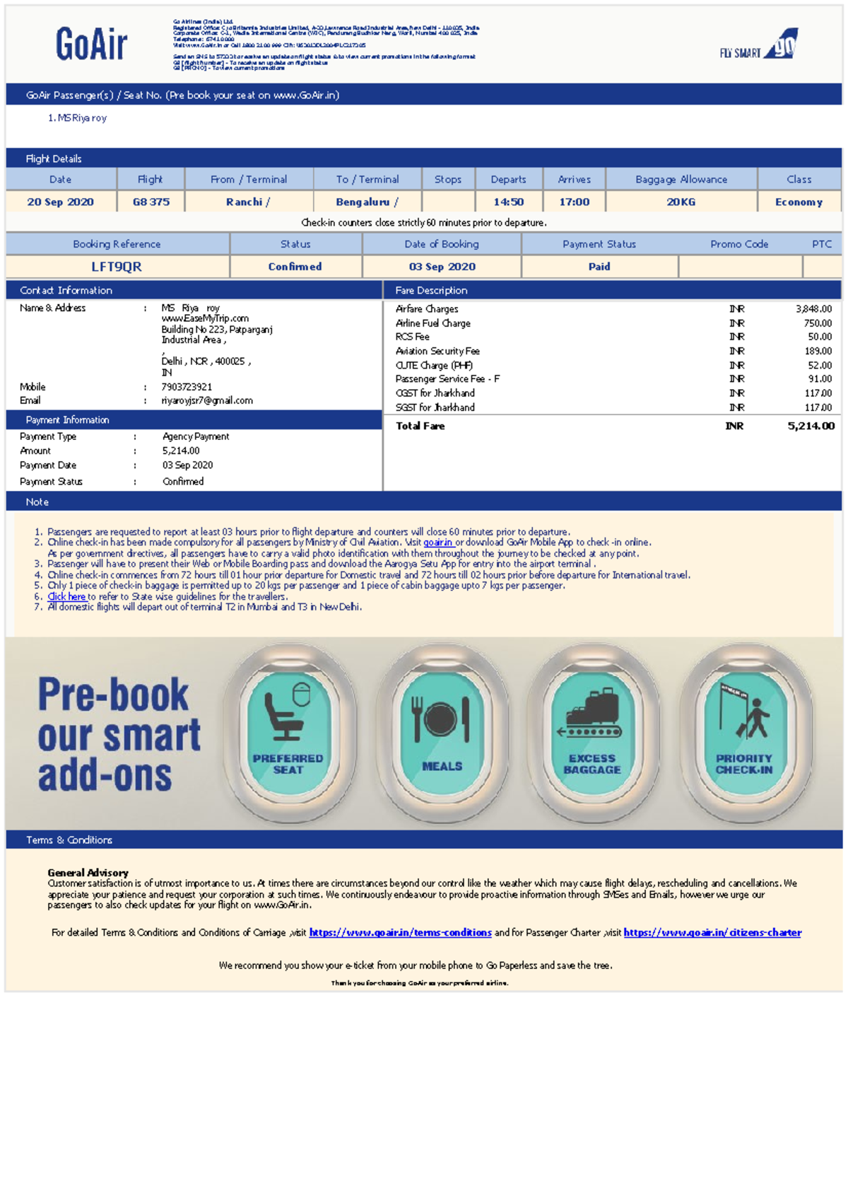 Go Air LFT9QR - FFFFFFFFFFFFFFFFFFFF - Go Airlines (India) Ltd. - Studocu
