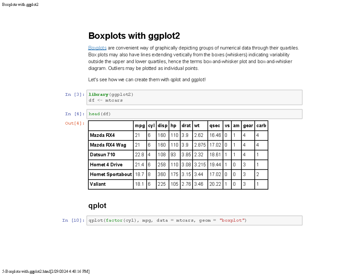 Computer Science - Boxplots with ggplot Boxplots are convenient way of graphically depicting ...