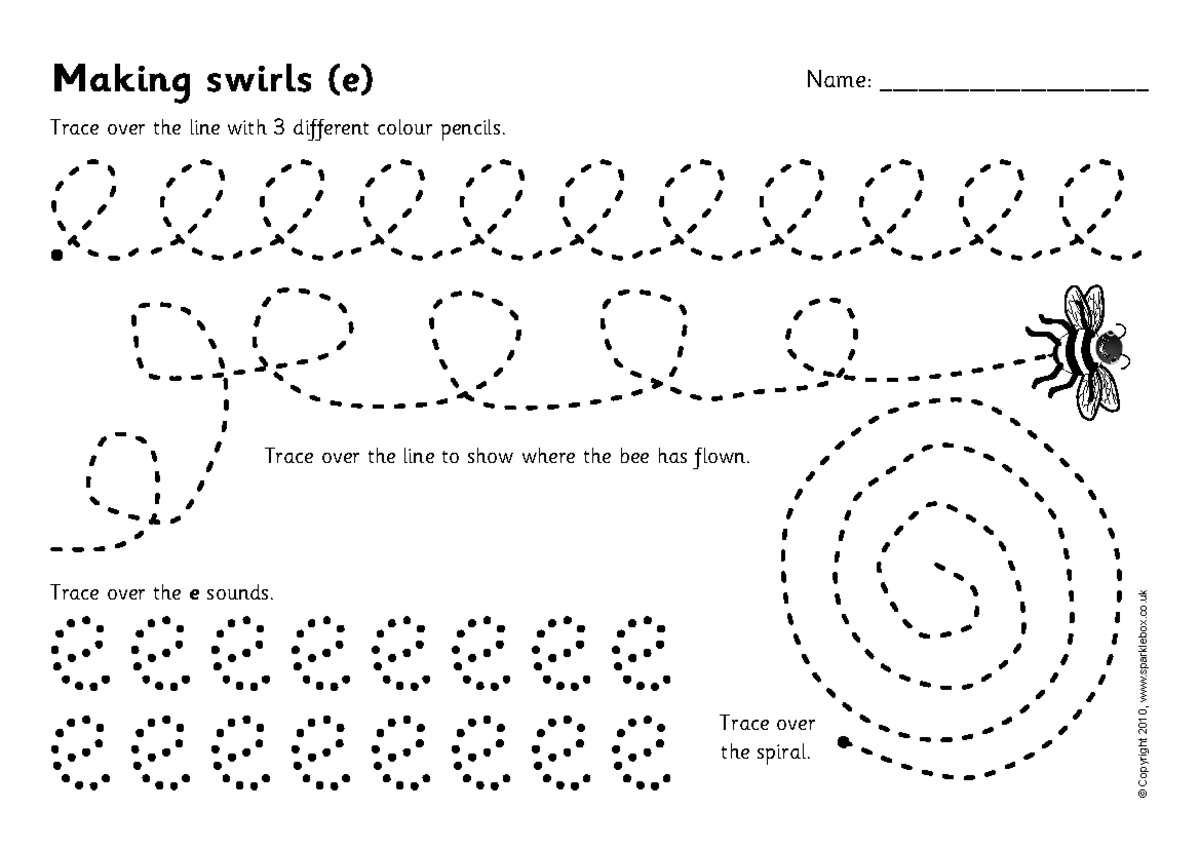 I Pad esercizi per scrivere - Making swirls (e) Trace over the line ...