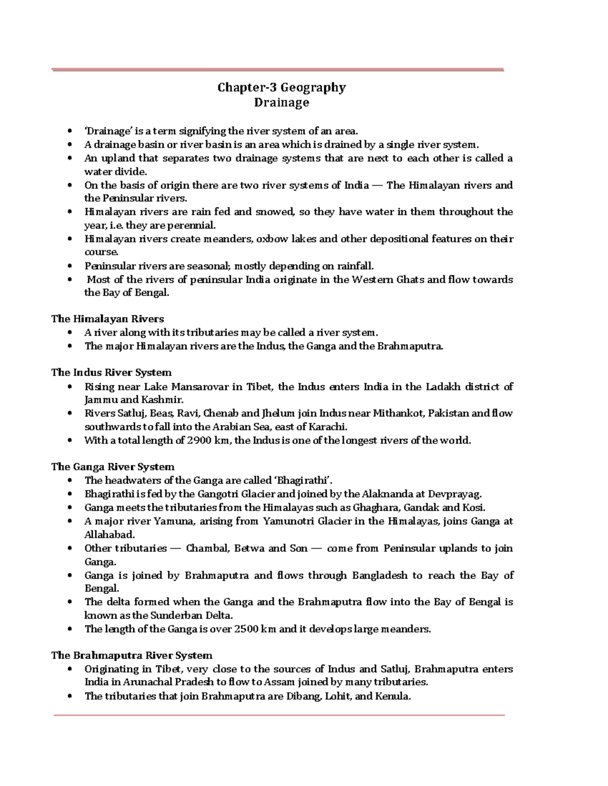 𝐃𝐫𝐚𝐢𝐧𝐚𝐠𝐞 notes - Chapter-3 Geography Drainage ‘Drainage’ is a term ...