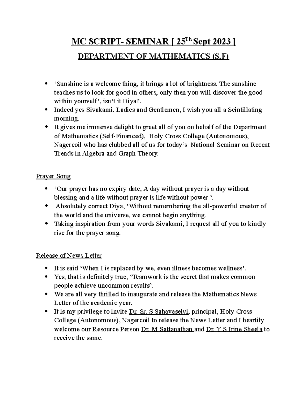 MC - MC Script - MC SCRIPT- SEMINAR [ 25 Th Sept 2023 ] DEPARTMENT OF ...
