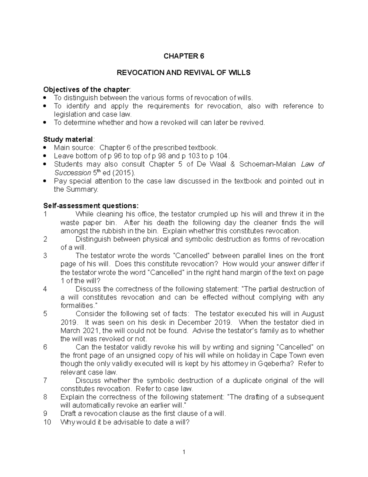 Law of Succession Chapter 6 - CHAPTER 6 REVOCATION AND REVIVAL OF WILLS ...