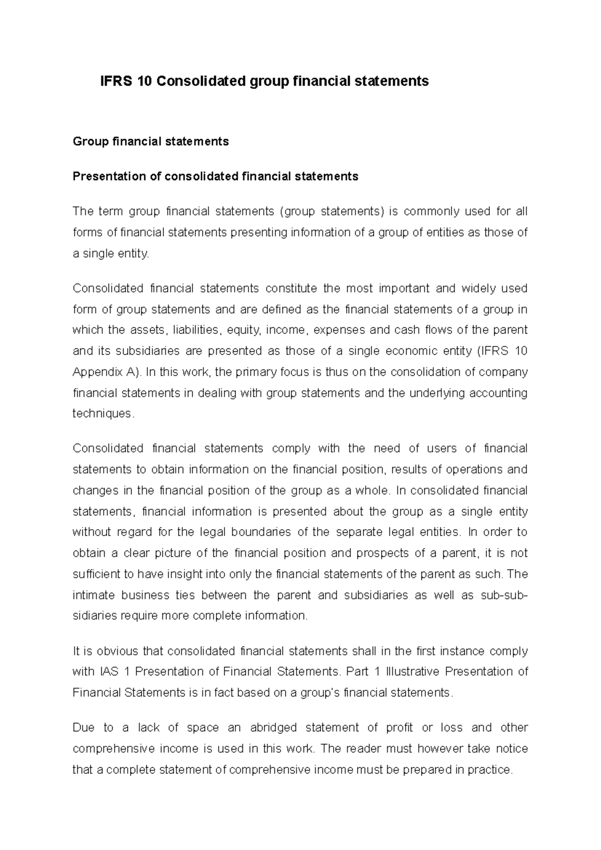 Week 6 Class notes, Activities and solutions IFRS 10 Consolidated group ...