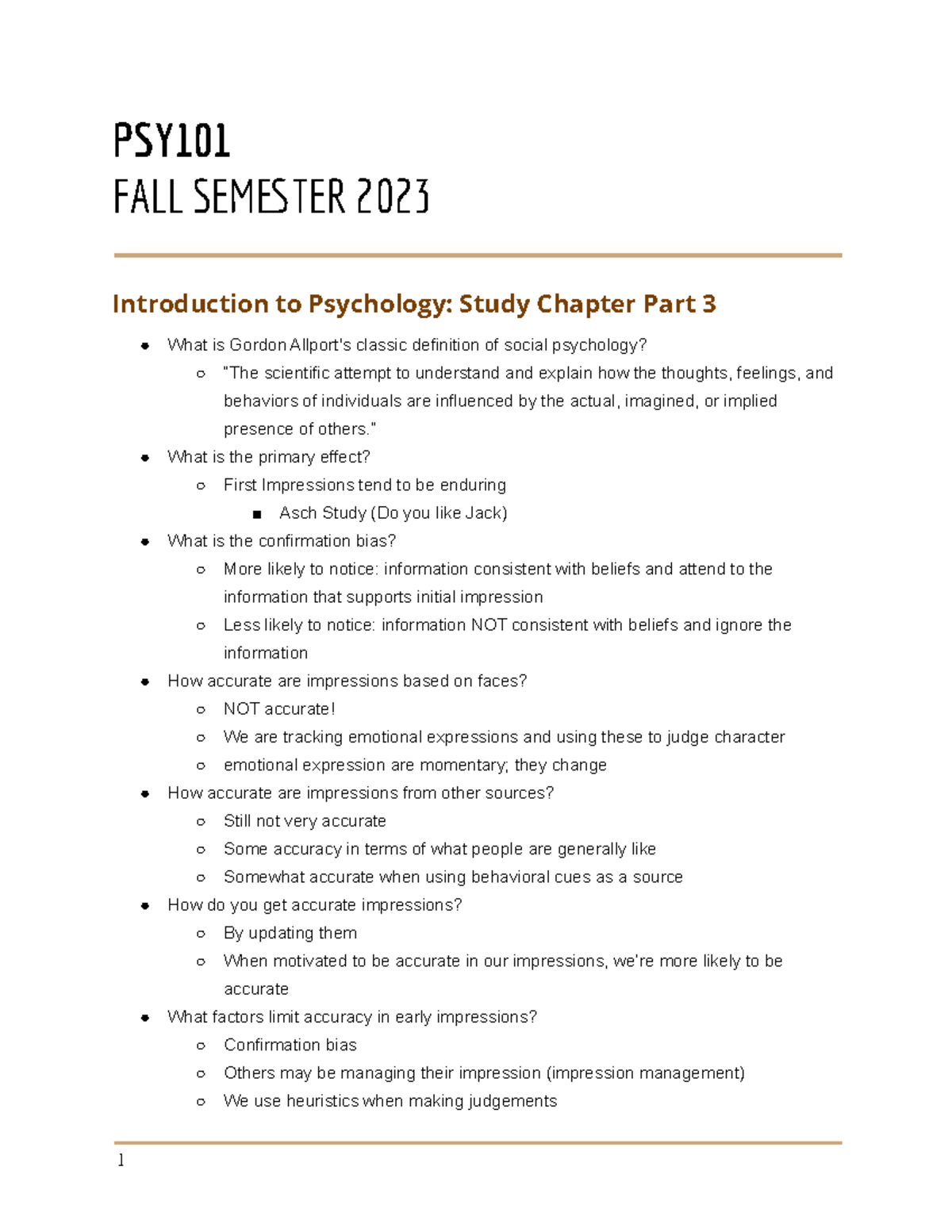 Introduction to Psychology - PSY FALL SEMTER 2023 Introduction to ...