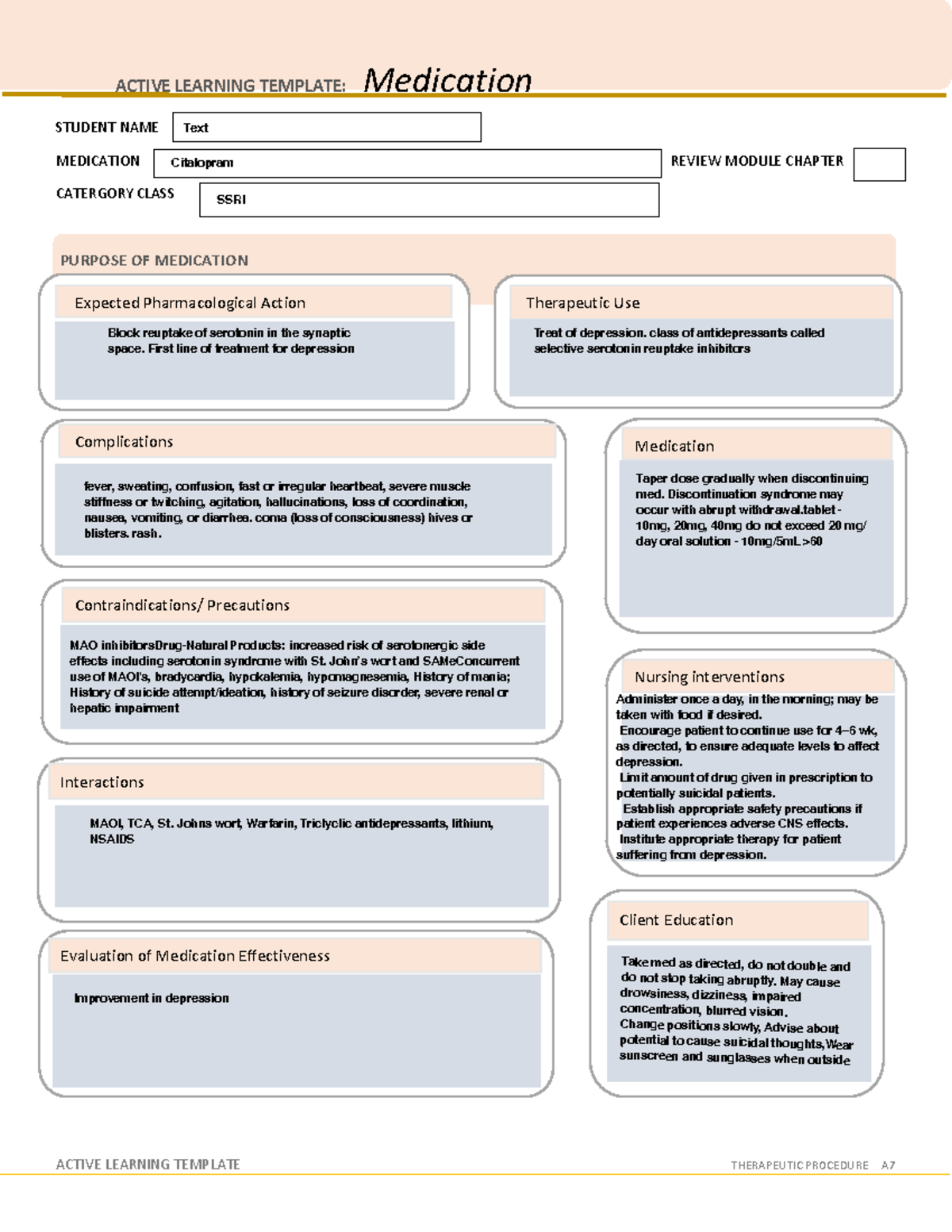 Nurs 222 ATI Medication Template - NURS 222 - ACTIVE LEARNING TEMPLATE ...