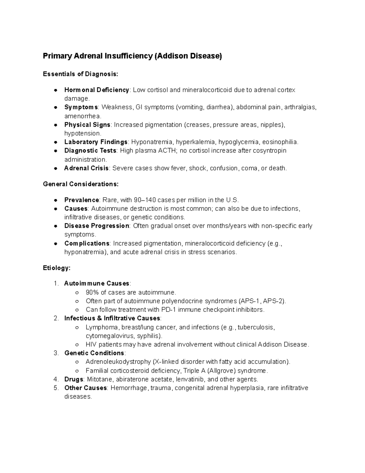 Addison, cushing, PA - Primary Adrenal Insufficiency (Addison Disease) Essentials of Diagnosis ...