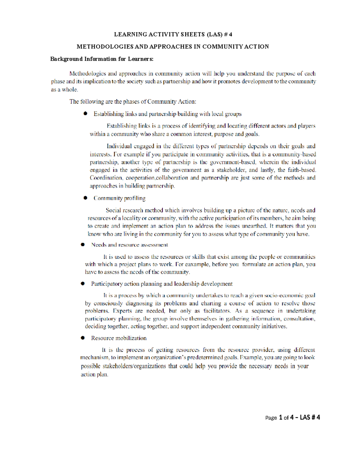 LAS-4 Community-Engagement - BS Psychology - LEARNING ACTIVITY SHEETS ...
