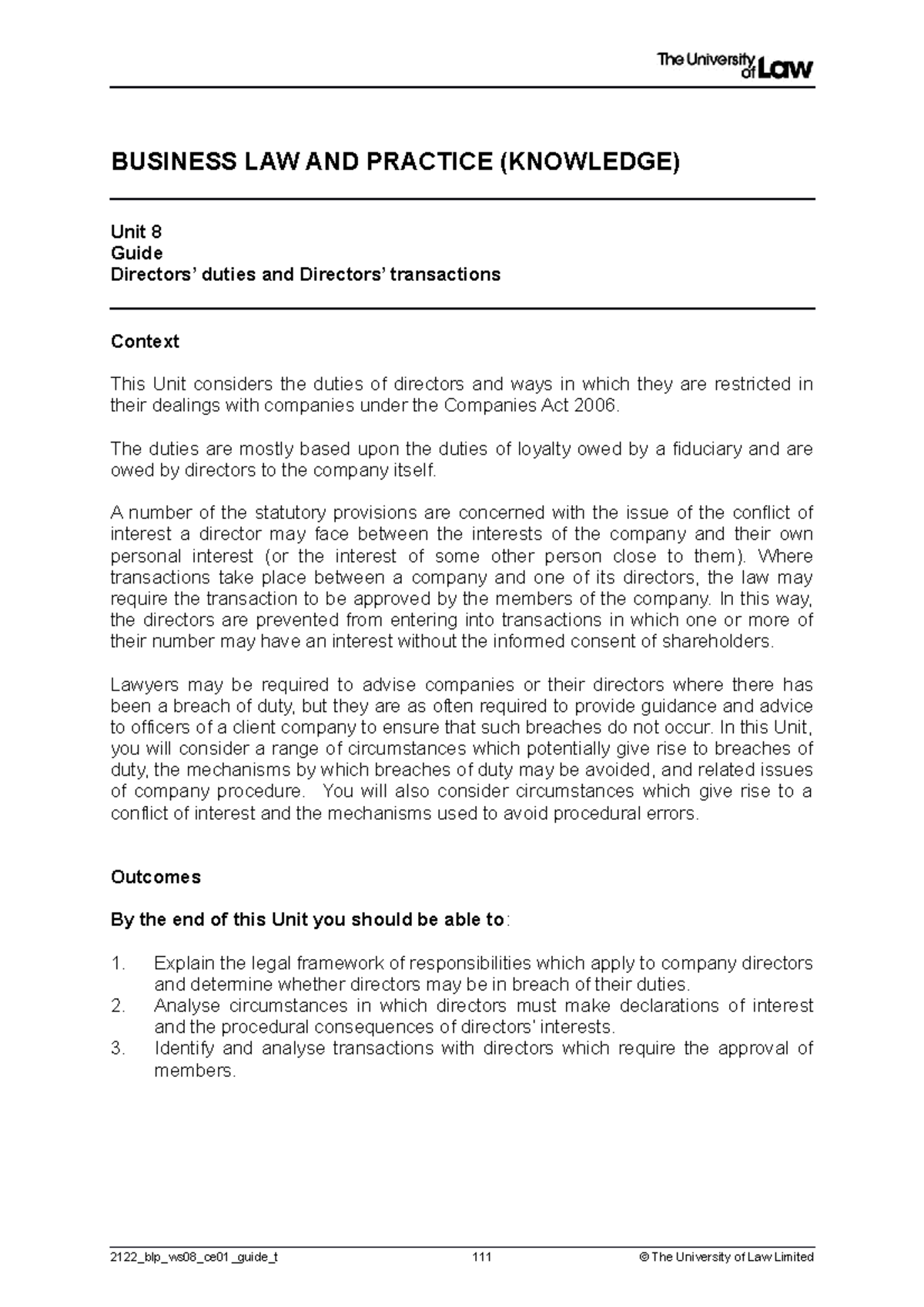 BLP WS8 Guide - blp ws8 annoataed notea - BUSINESS LAW AND PRACTICE ...