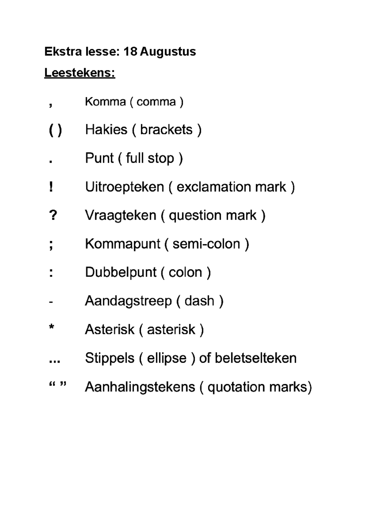 Leestekens - Ekstra lesse: 18 Augustus Leestekens: Die punt (fullstop ...
