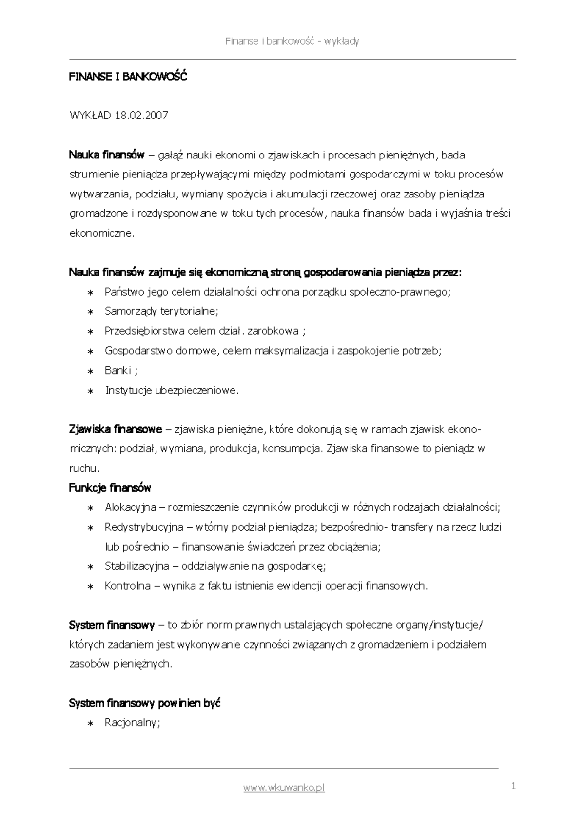 Finanse i bankowosc wyklady - Finanse i FINANSE I 18.02 Nauka nauki ekonomi o zjawiskach i ...