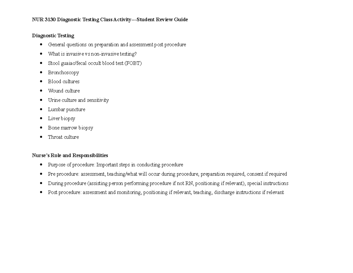 Diagnostic Testing-Student Review - Diagnostic Testing General ...