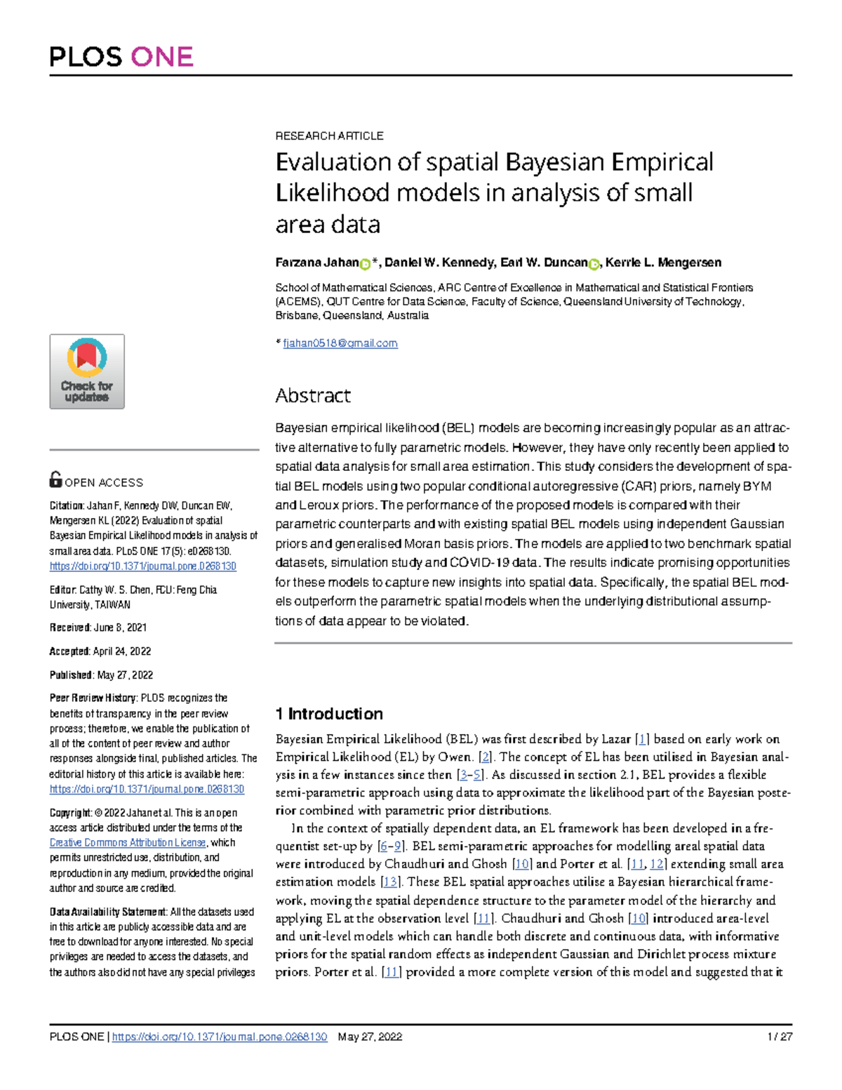 Evaluation of spatial Bayesian Empirical - RESEARCH ARTICLE Evaluation of spatial Bayesian ...