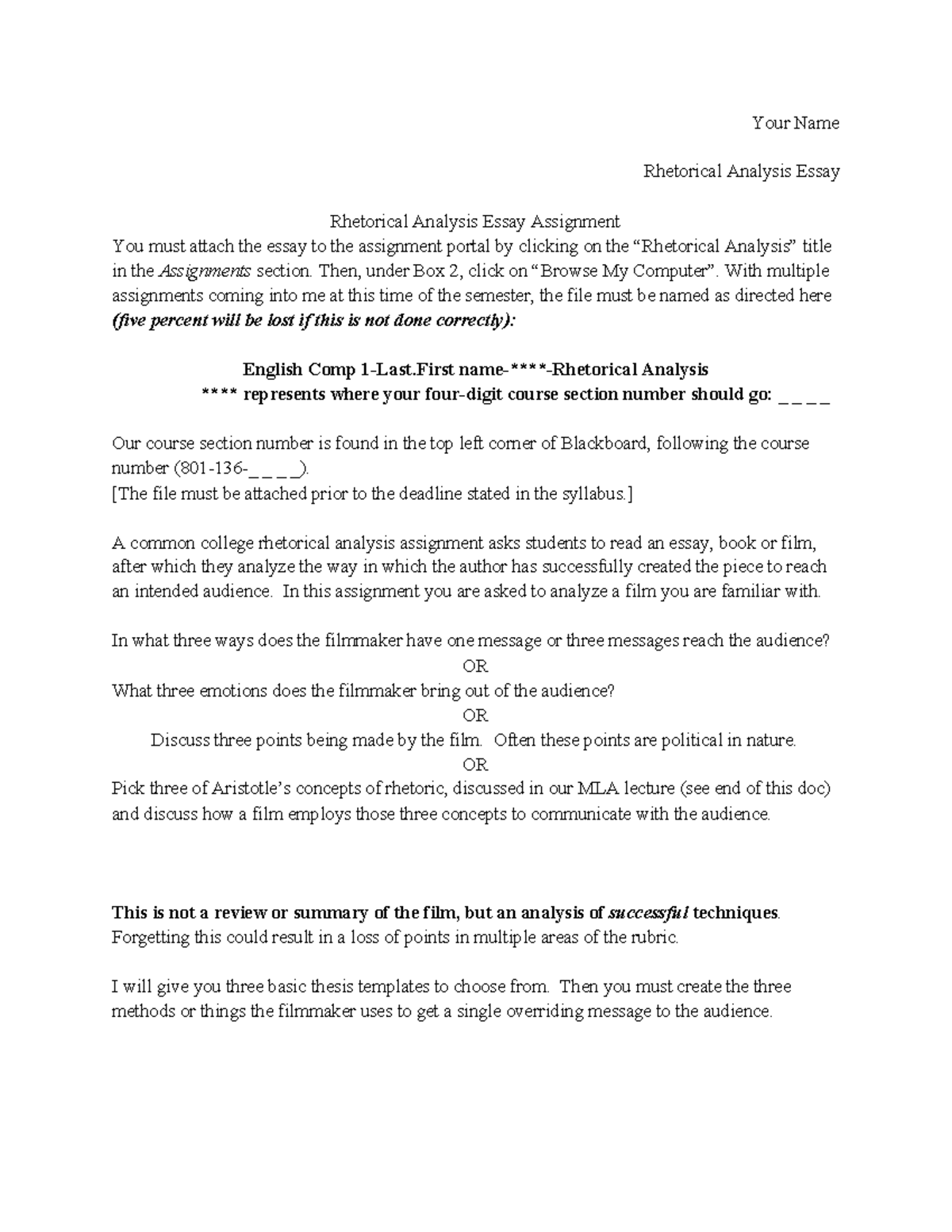 Rhetorical Analysis Essay direcetins - Your Name Rhetorical Analysis ...