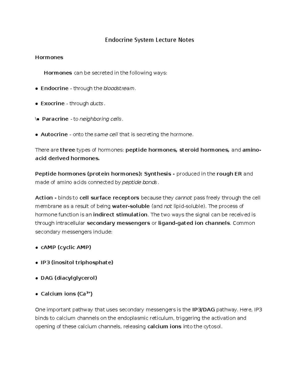 Endocrine System Lecture Notes - Endocrine System Lecture Notes ...