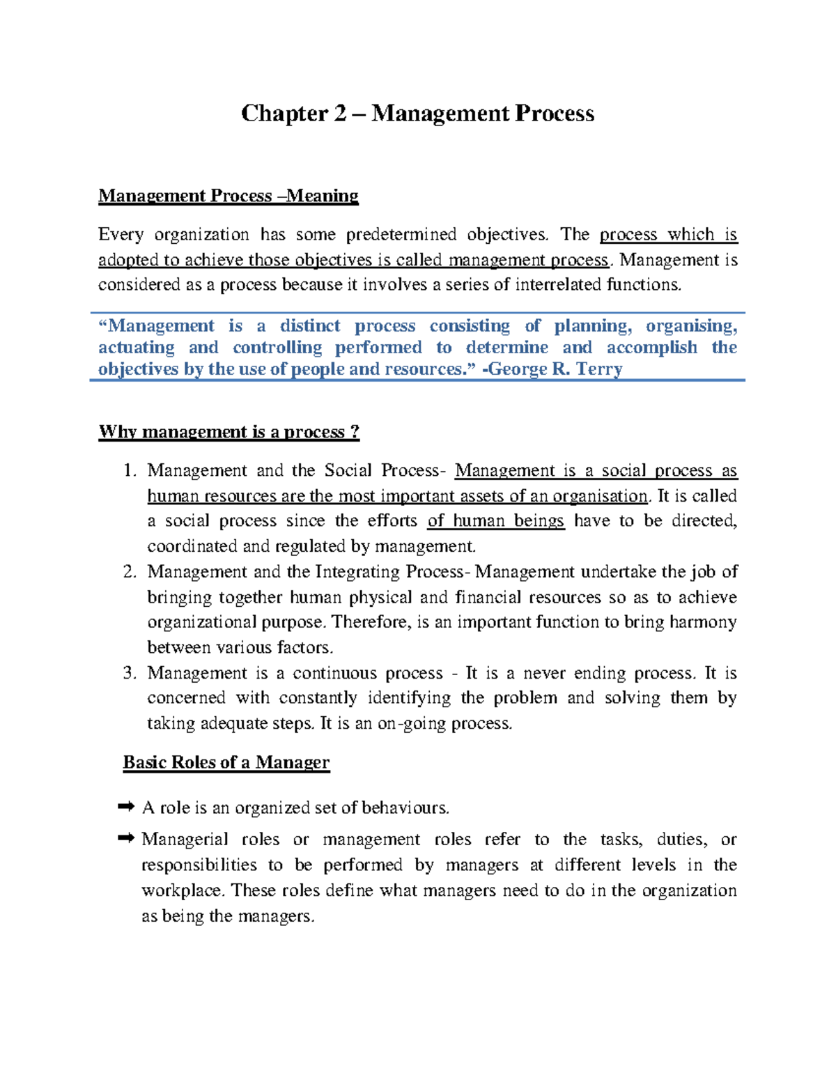 BBA Mgmt Chapter 2 - Chapter 2 – Management Process Management Process ...
