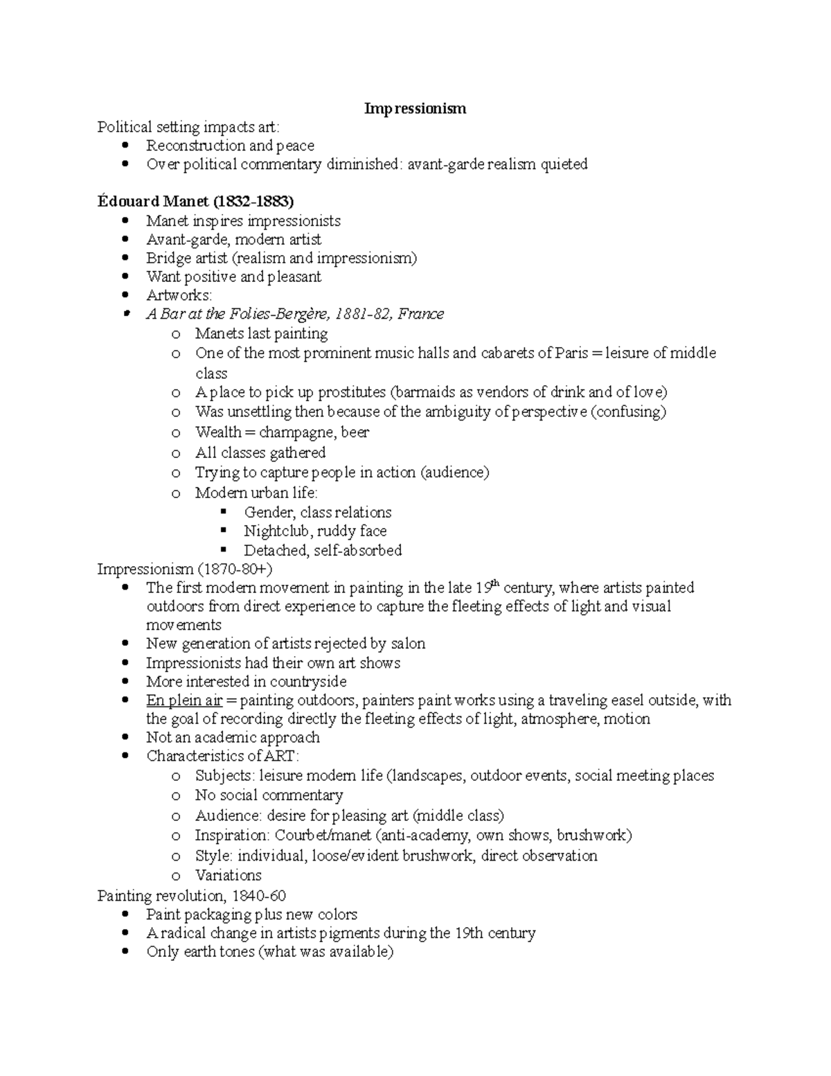 Impressionism - Leah Stoddard Lecture Notes - Impressionism Political ...