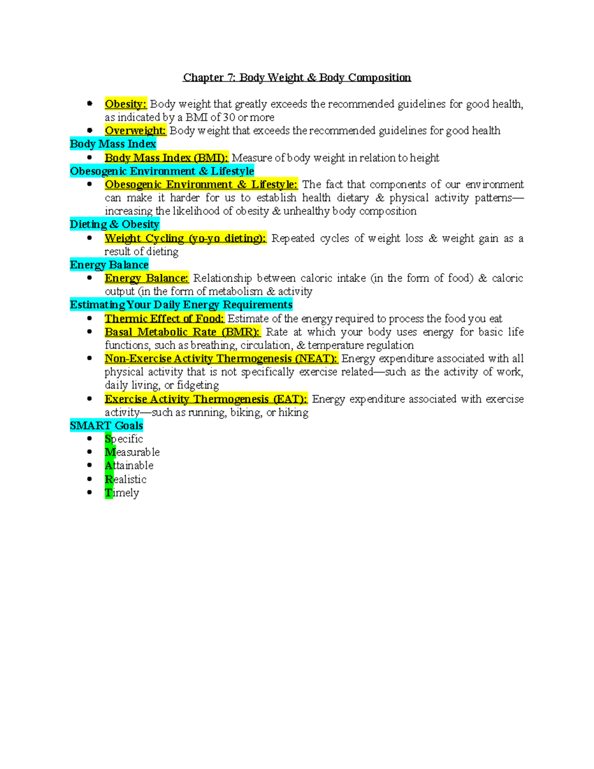 Chapter 7 Notes (Readings) - Chapter 7: Body Weight & Body Composition ...