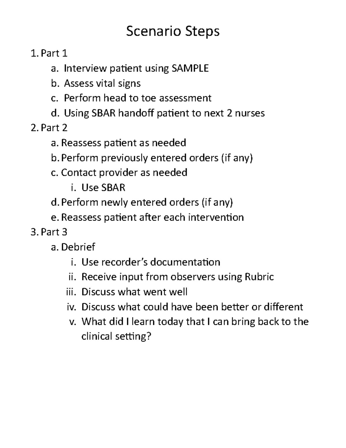 Scenario Steps - This document is a great reference for nursing ...