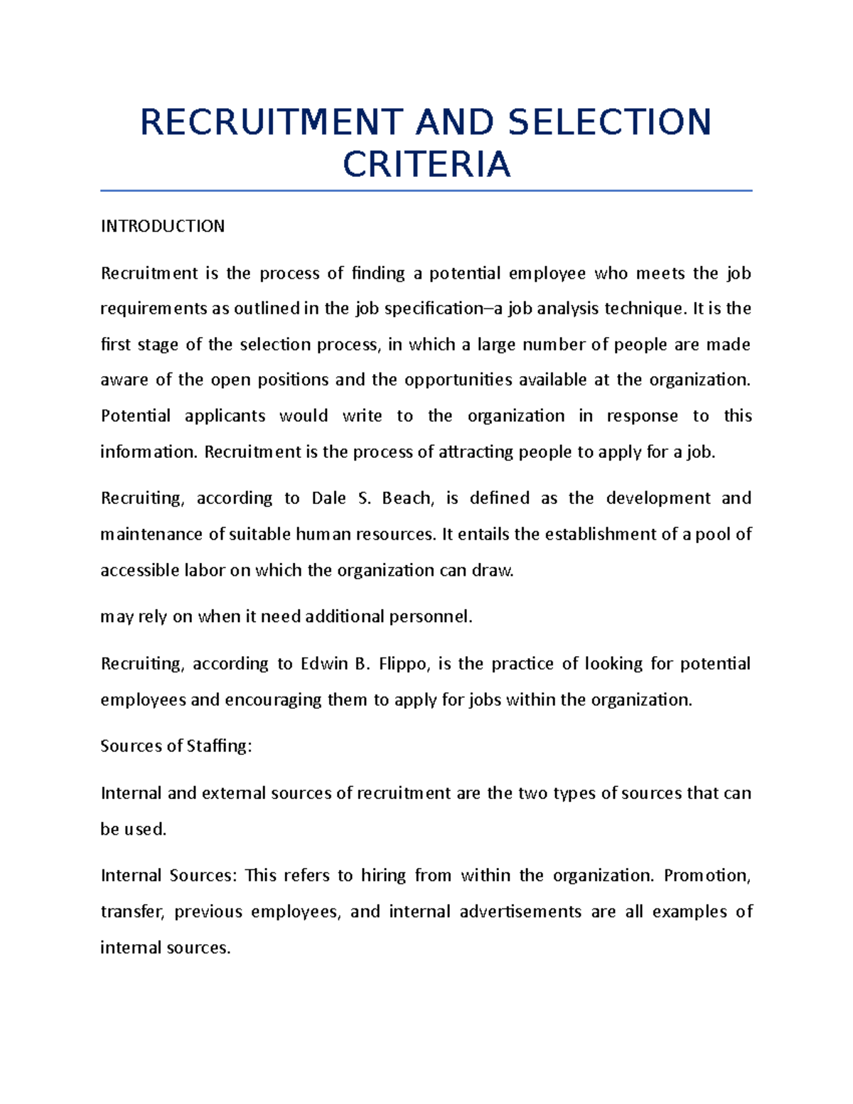 Recruitment AND Selection Criteria - RECRUITMENT AND SELECTION CRITERIA ...