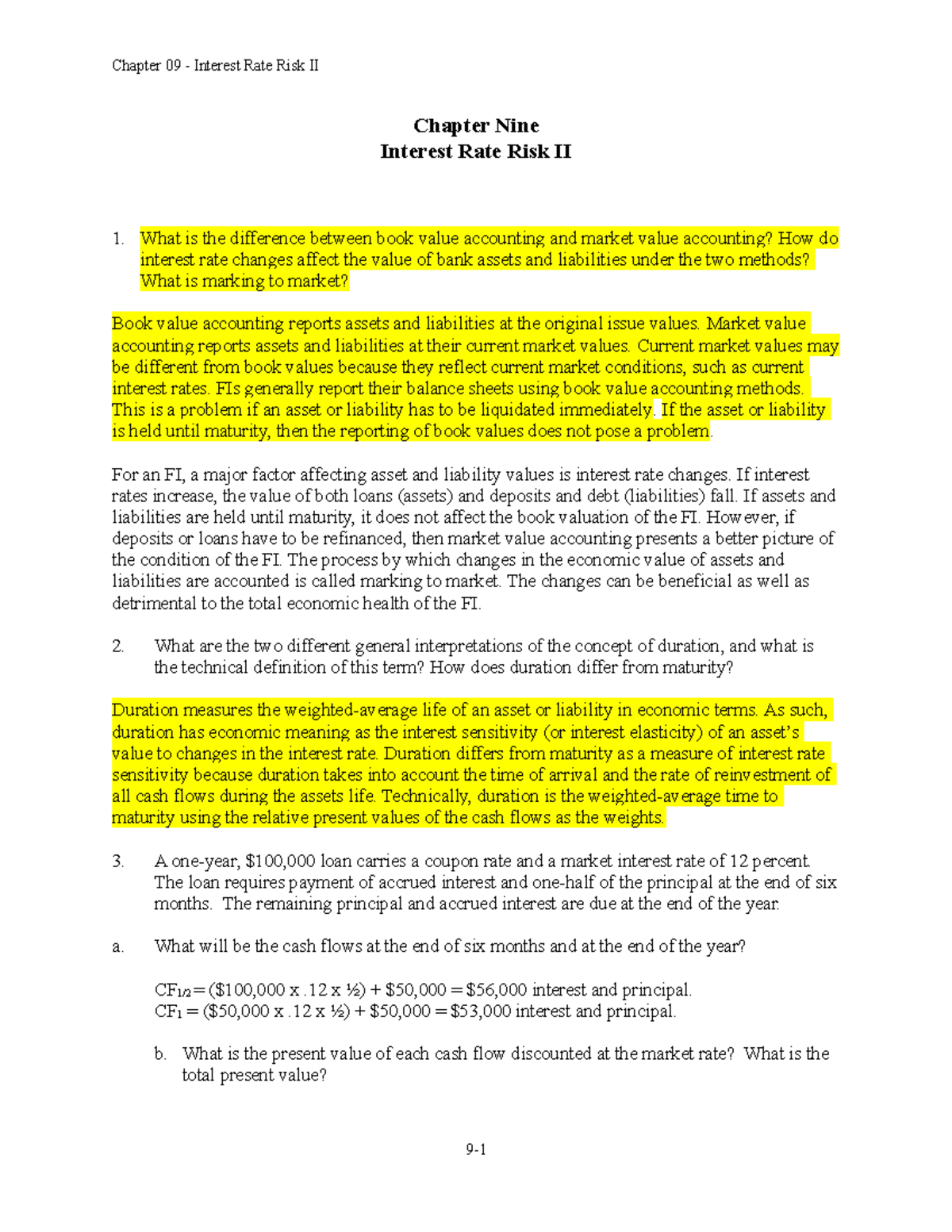 Chap009 - questions - Chapter Nine Interest Rate Risk II What is the difference between book ...