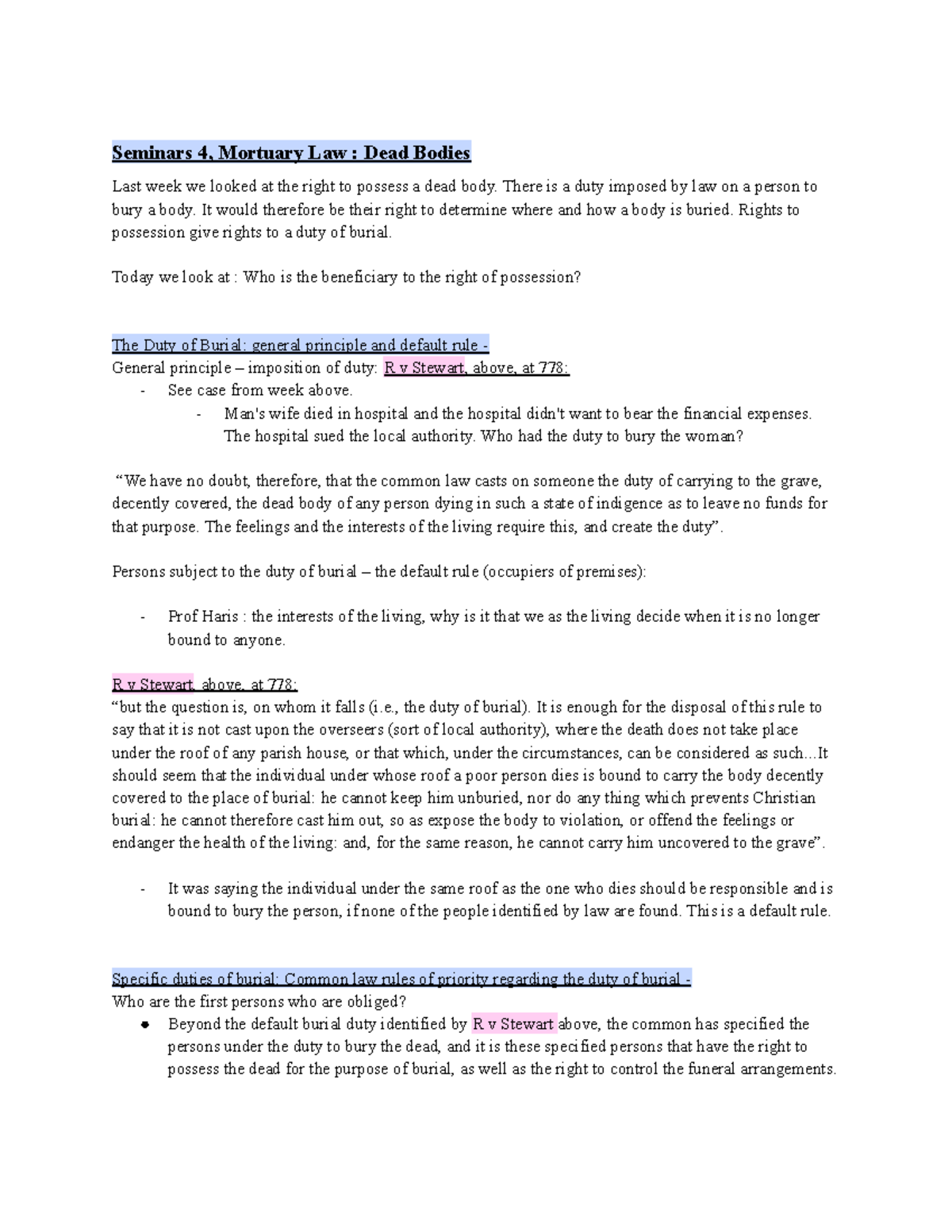 Law & Human Body - Seminar 4, Mortuary Law Dead Bodies II - Seminars 4, Mortuary Law : Dead ...