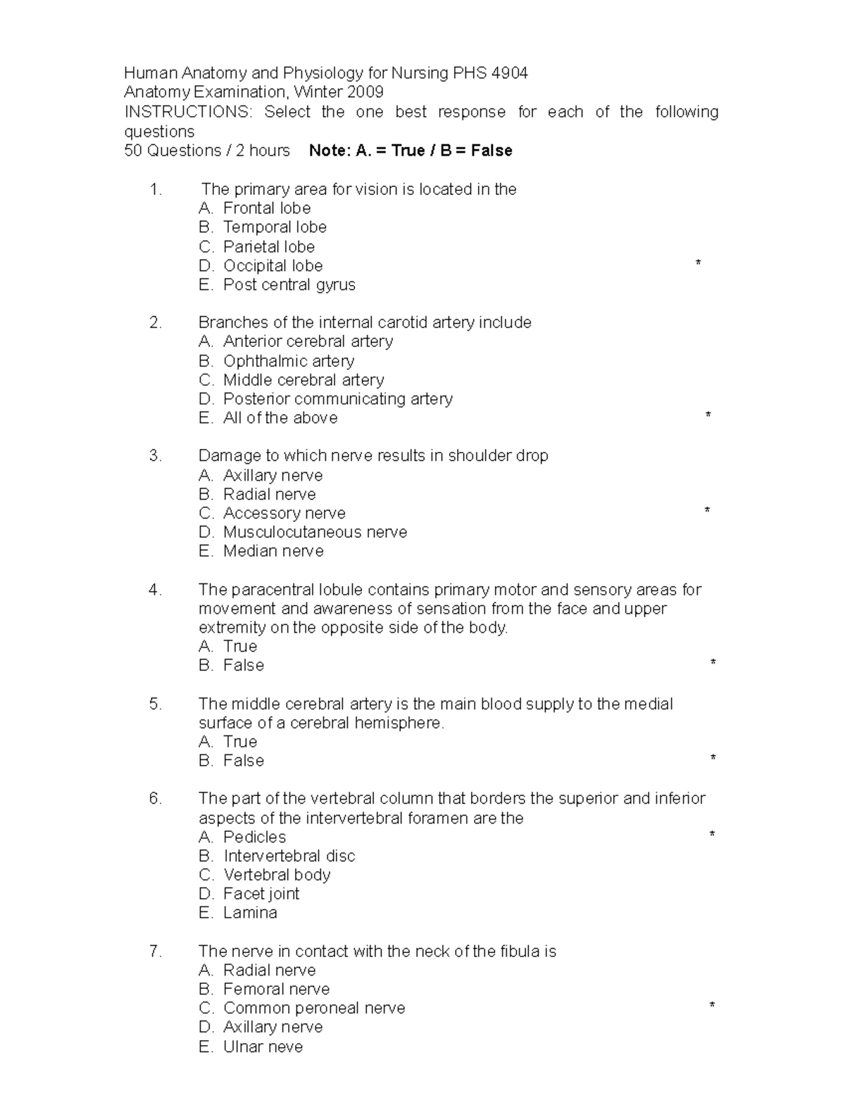 Anatomy sample questions Fall 2019-1 - Human Anatomy and Physiology for ...