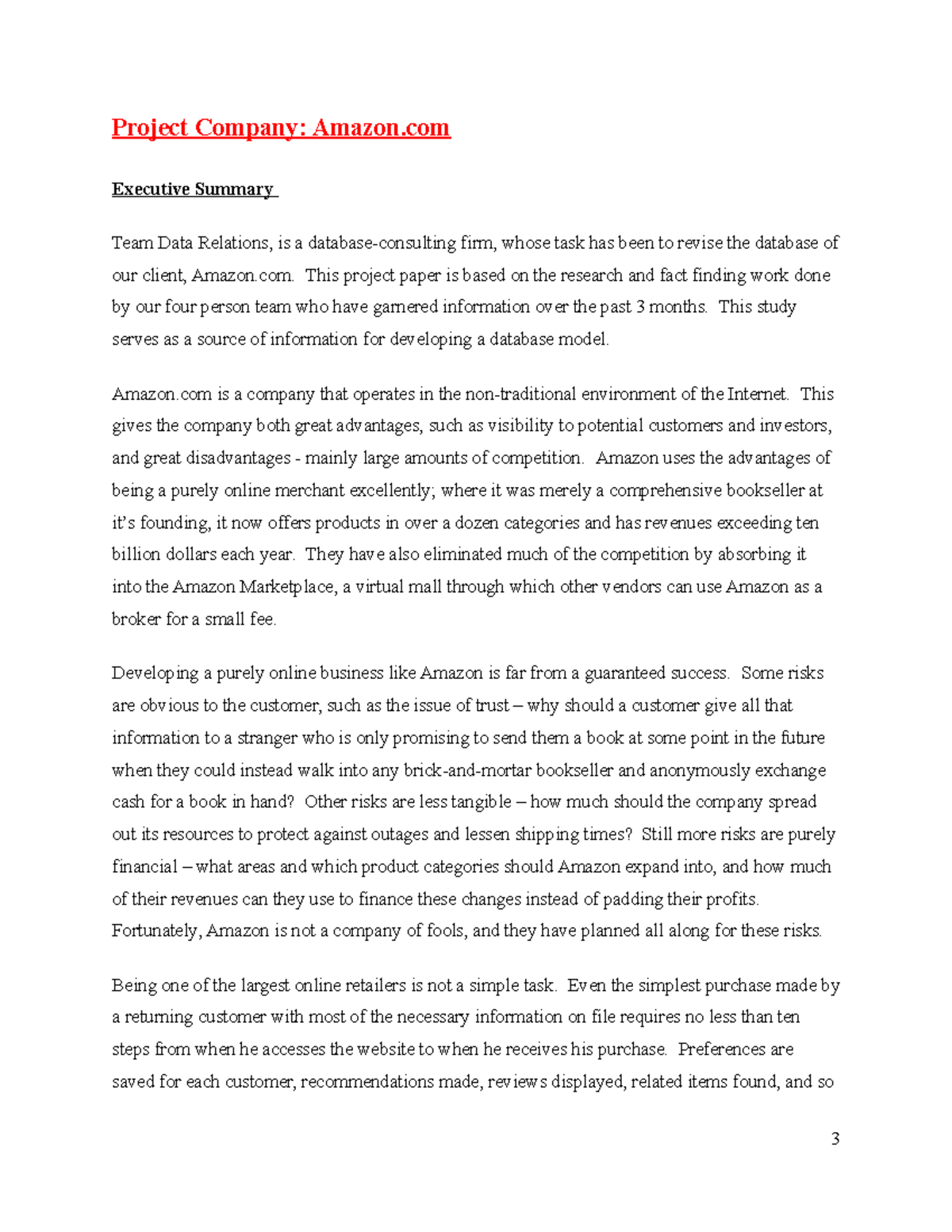 DB PRJT Example 2018 - Grade: A+ - Project Company: Amazon Executive ...