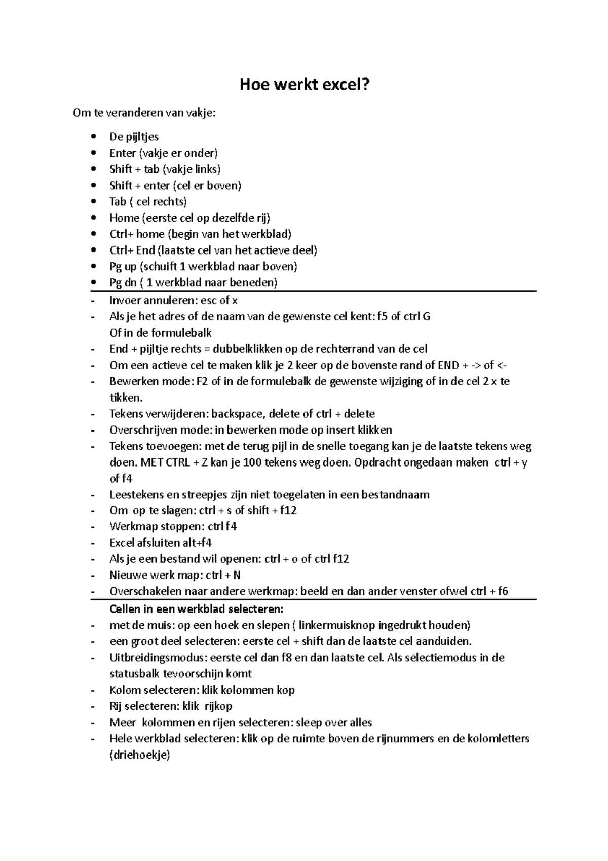 ICT uitleg - Hoe werkt excel? Om te veranderen van vakje: De pijltjes ...