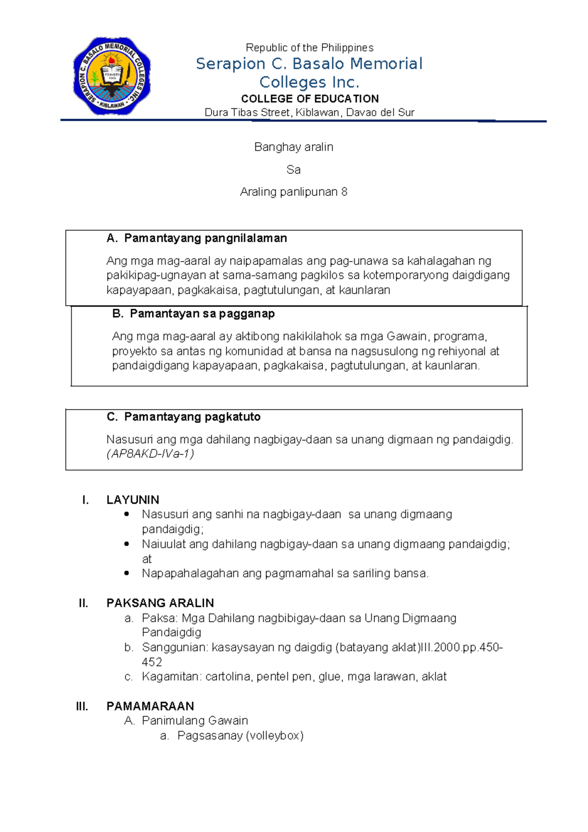 Lesson-plan-grade-8 1 3 - Republic of the Philippines Serapion C ...
