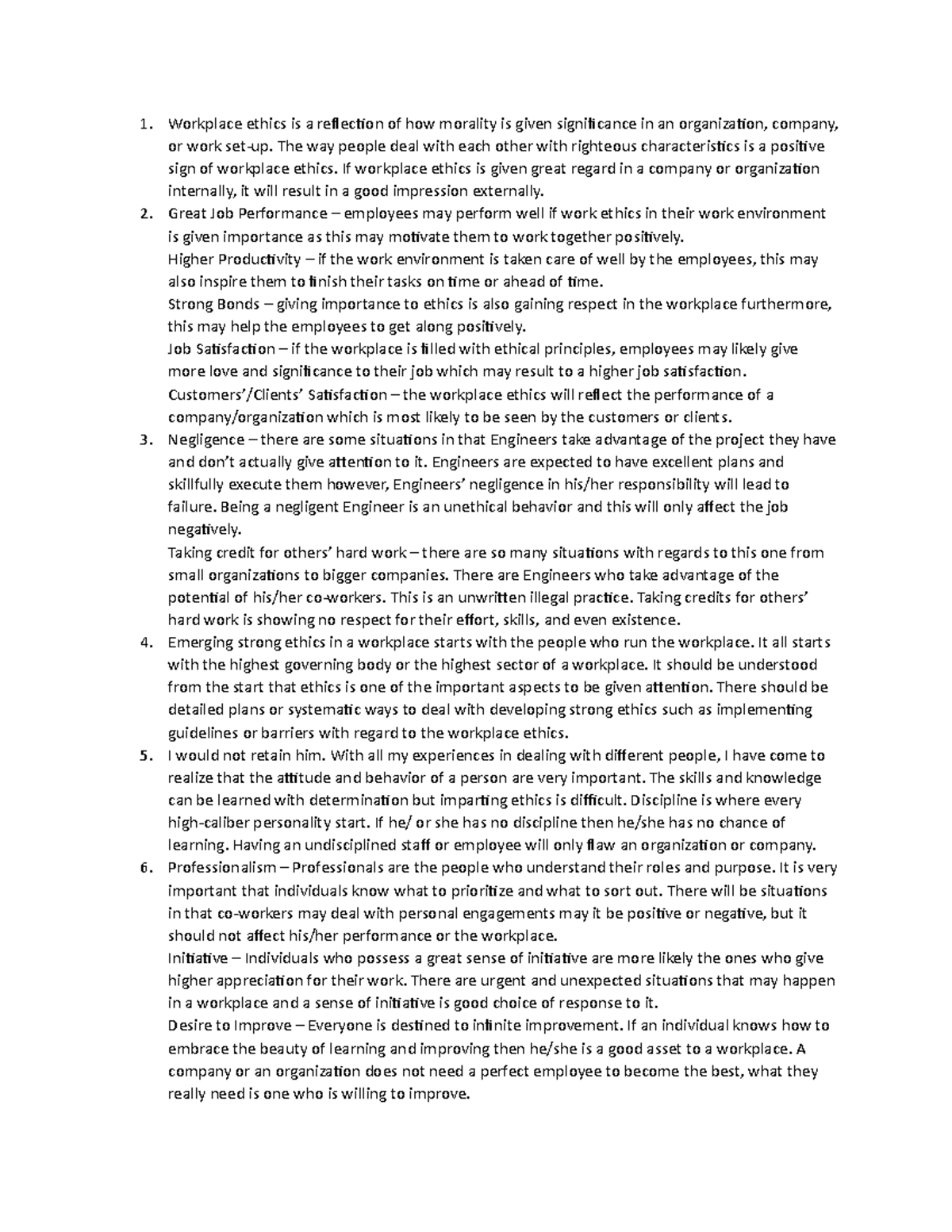 Assignment TASK 1 - Engineering ethics - Workplace ethics is a ...