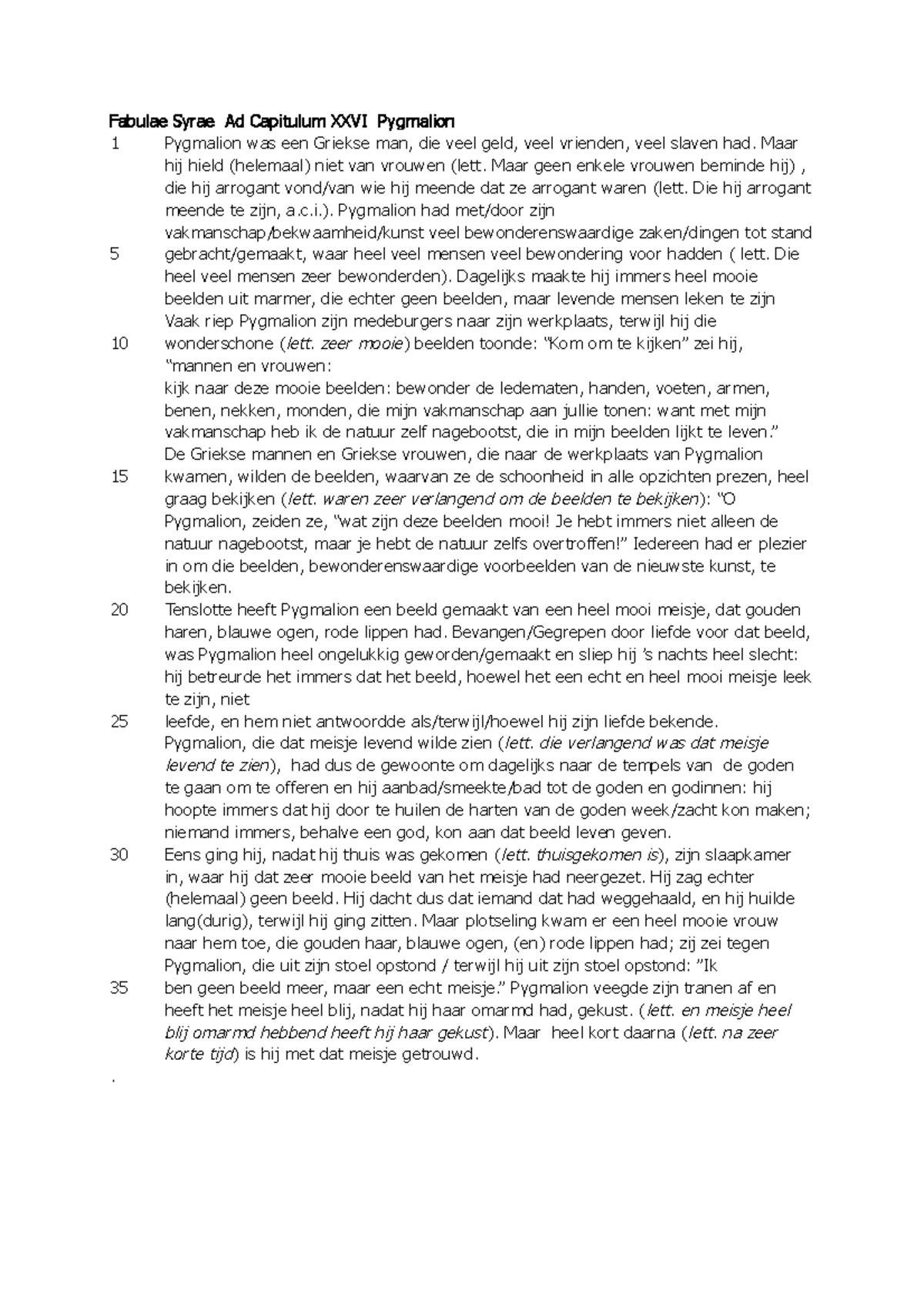 Vertaling%20Pygmalion - Fabulae Syrae Ad Capitulum XXVI Pygmalion 1 ...