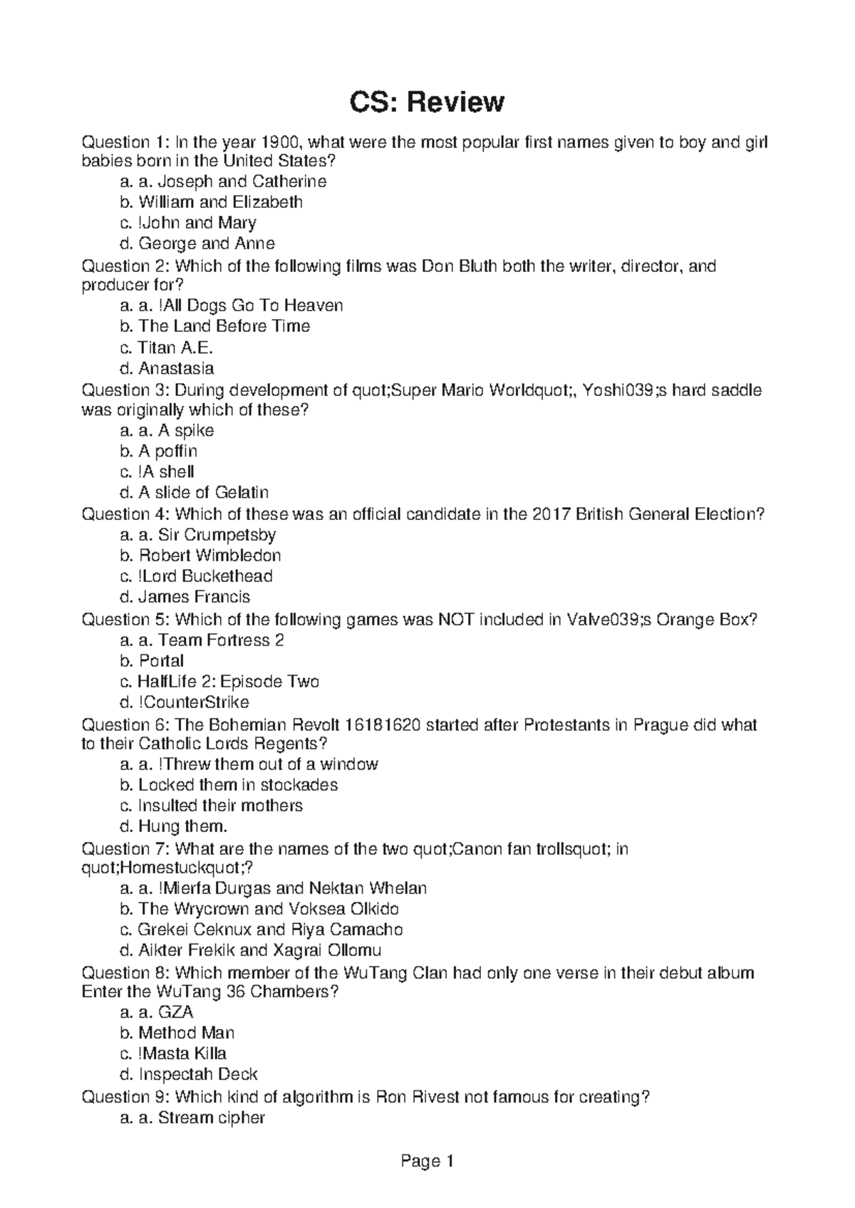 CS242 Group Assignment 3 - CS: Review Question 1: In the year 1900 ...